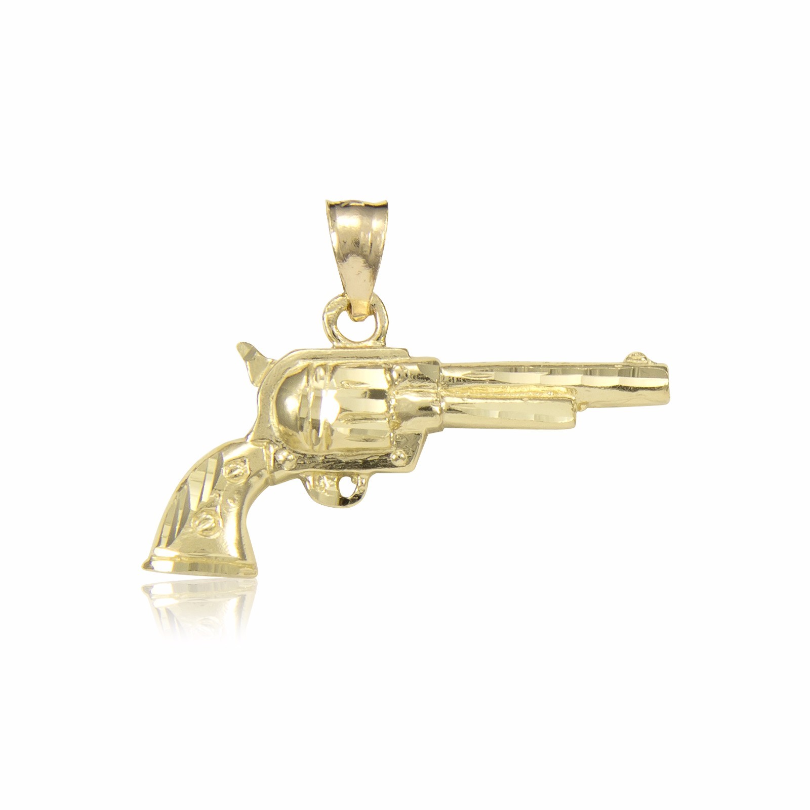 14K Solid Yellow Gold Revolver Gun Pendant - Handgun Pistol Necklace ...
