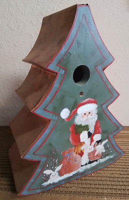 Christmas tree copper covered hand painted santa bird house collectable ...