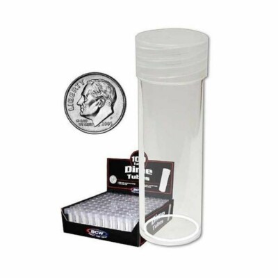 (Pack of 100) BCW Clear Round Coin Tubes DIME SIZE Heavy Duty Screw Top ...