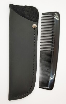 HAIR COMB & LEATHER CASE RUGGED DISTRESSED MATT BLACK LEATHER WITH ...