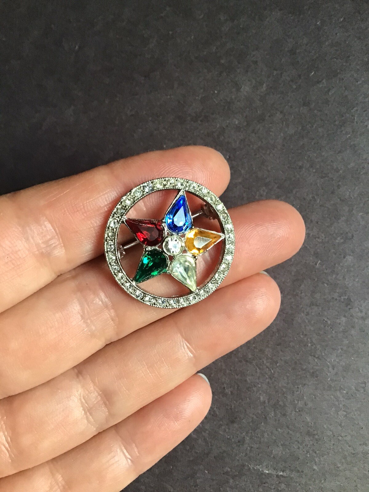 Vintage ORA Masonic Order Eastern Star OES Rhinestone Circle Pin Brooch ...