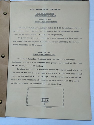 Solar Capacitor Analyzer Type CB Operating Manual - Original Vintage | eBay