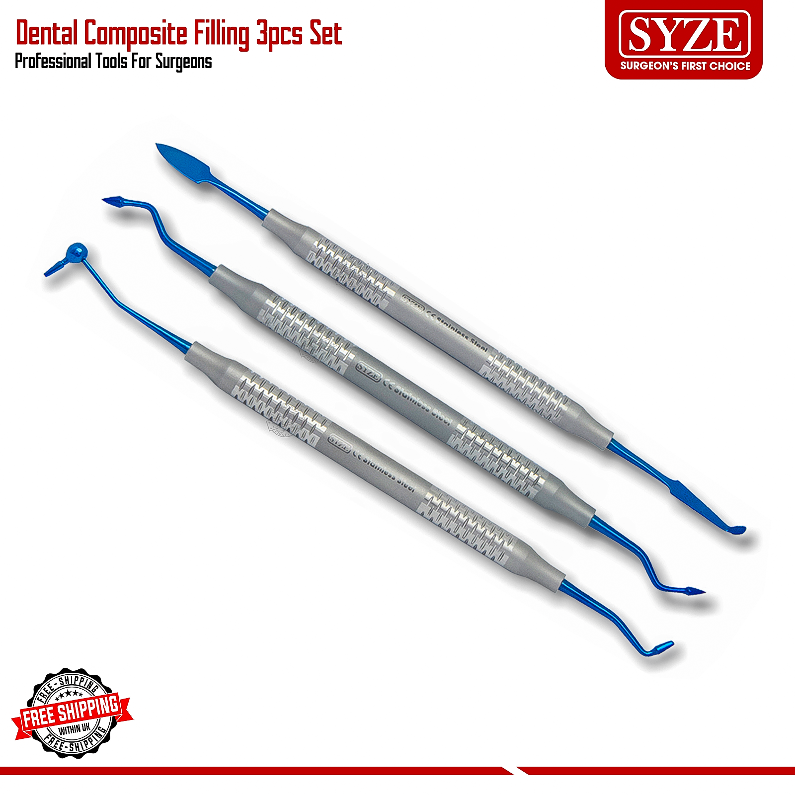 3pc Dental Composite Blue Titanium Filling Instruments for Restorative ...