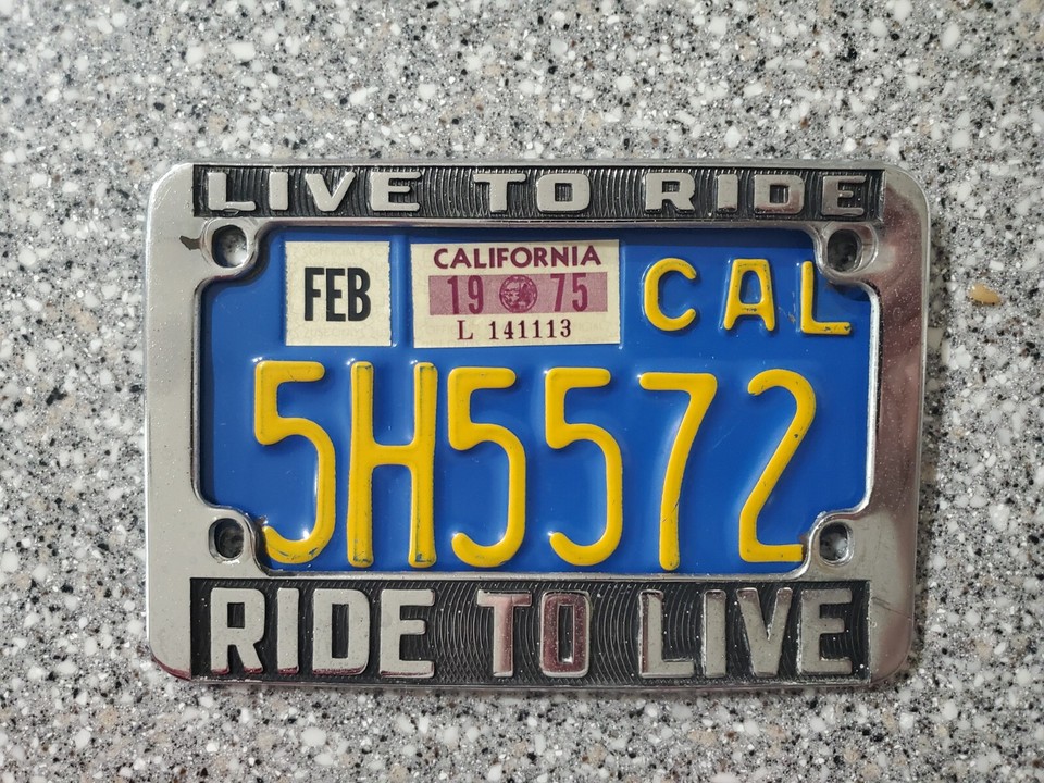 1970 California Motorcycle License Plate, 1975 Validation, DMV Clear ...