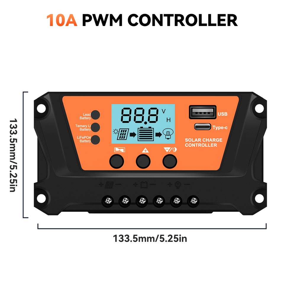 10A Solar Panel Battery Charge Controller 12V/24V LCD Auto Regulator ...