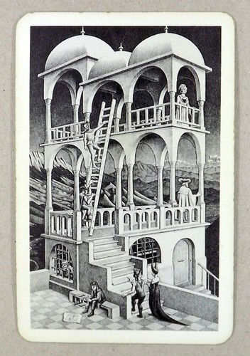 1 x playing card single swap M C Escher: Up and down - climbing ladder ...