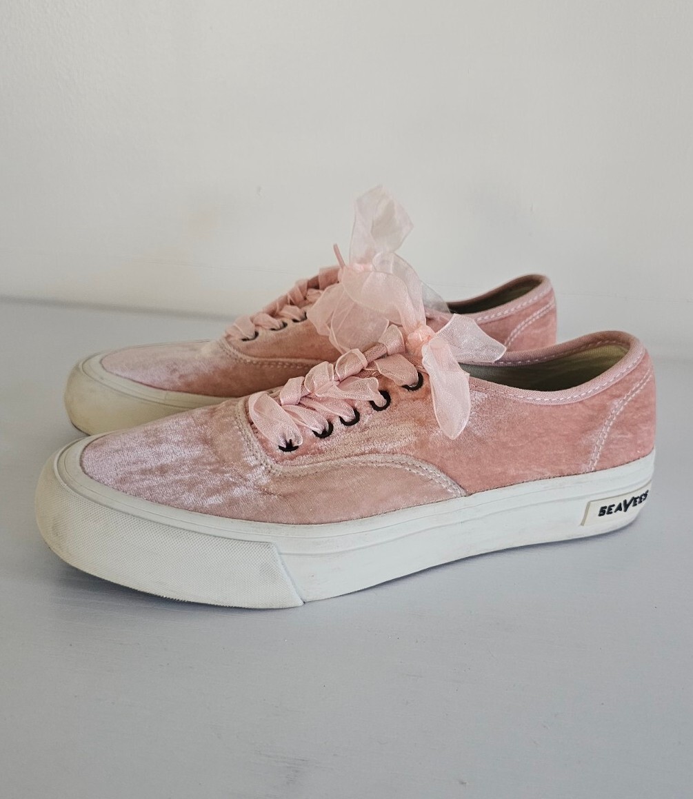 SeaVees for J. Crew Legend Sneakers in Pink Velvet Ribbon Laces Size 7 ...
