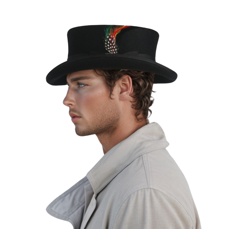 Classic Black Short Crown Wool Felt Top Hat for Men & Women, Removeable ...