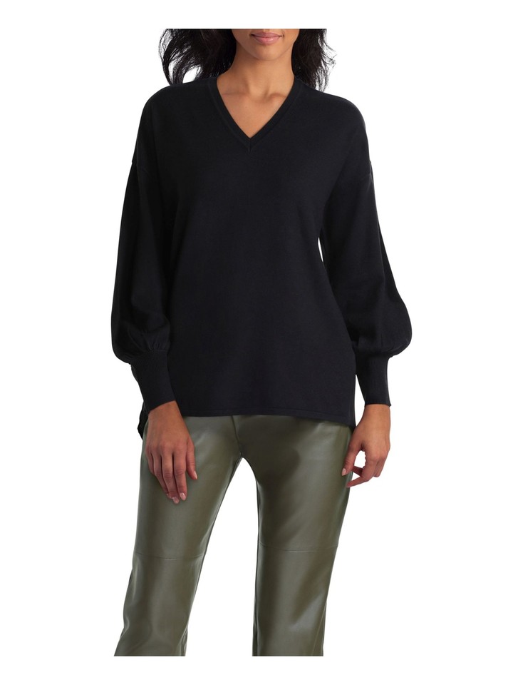 HALSTON Womens Black Long Sleeve V Neck Wear To Work Sweater S | eBay