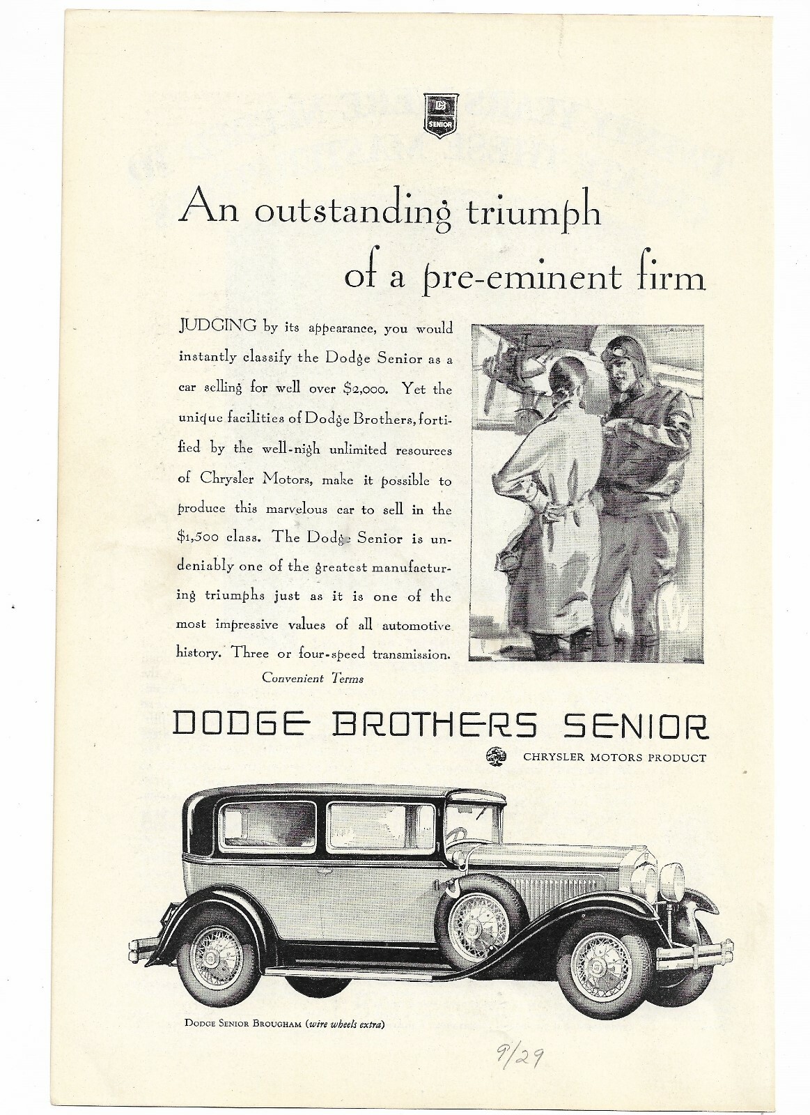 Original Dodge Brothers Senior Brougham Magazine Print Ad Advertisement ...