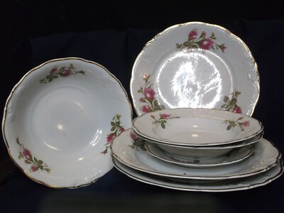 SET OF 7 VINTAGE WAWEL CHINA DINNERWARE, SCALLOPED EDGE, GOLD TRIM ...