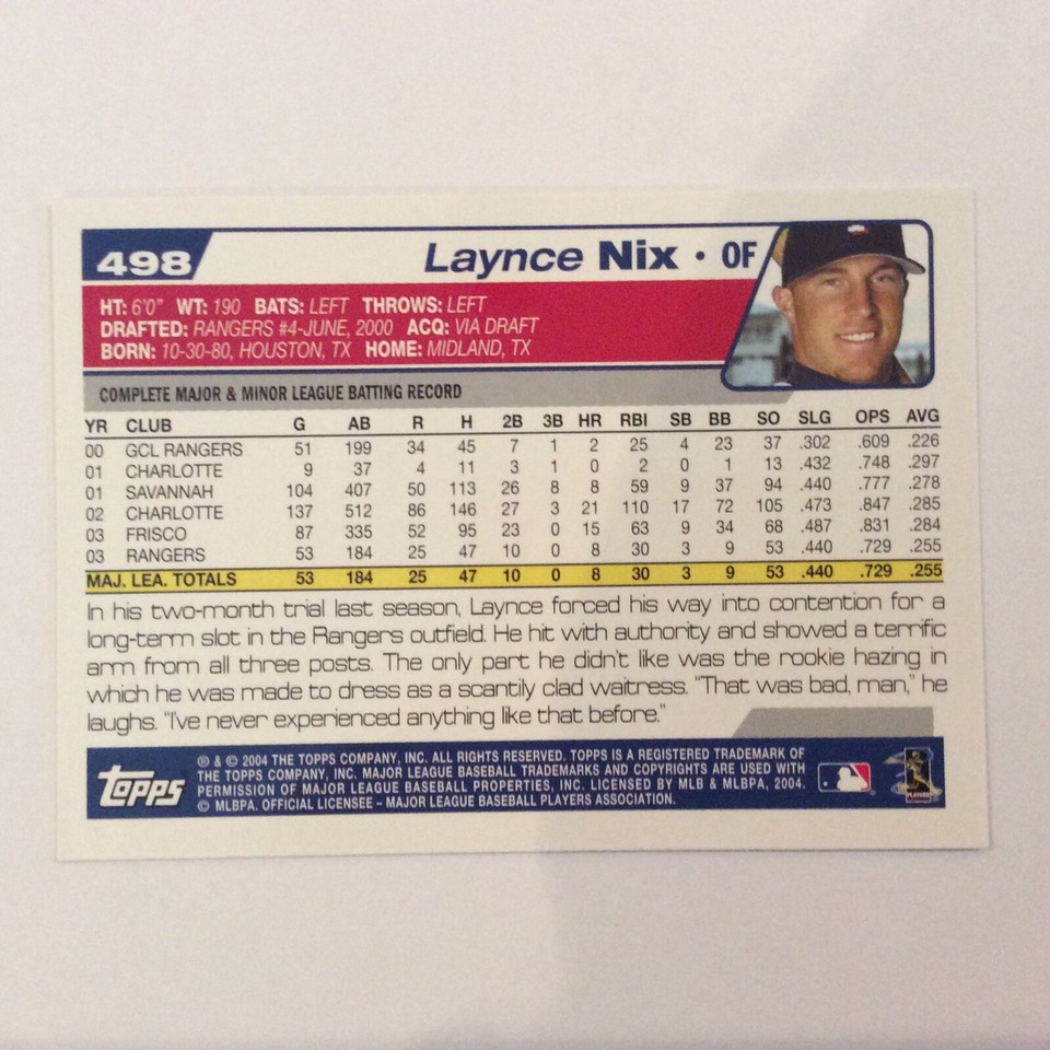 2004 Topps #498 Laynce Nix Texas Rangers | eBay