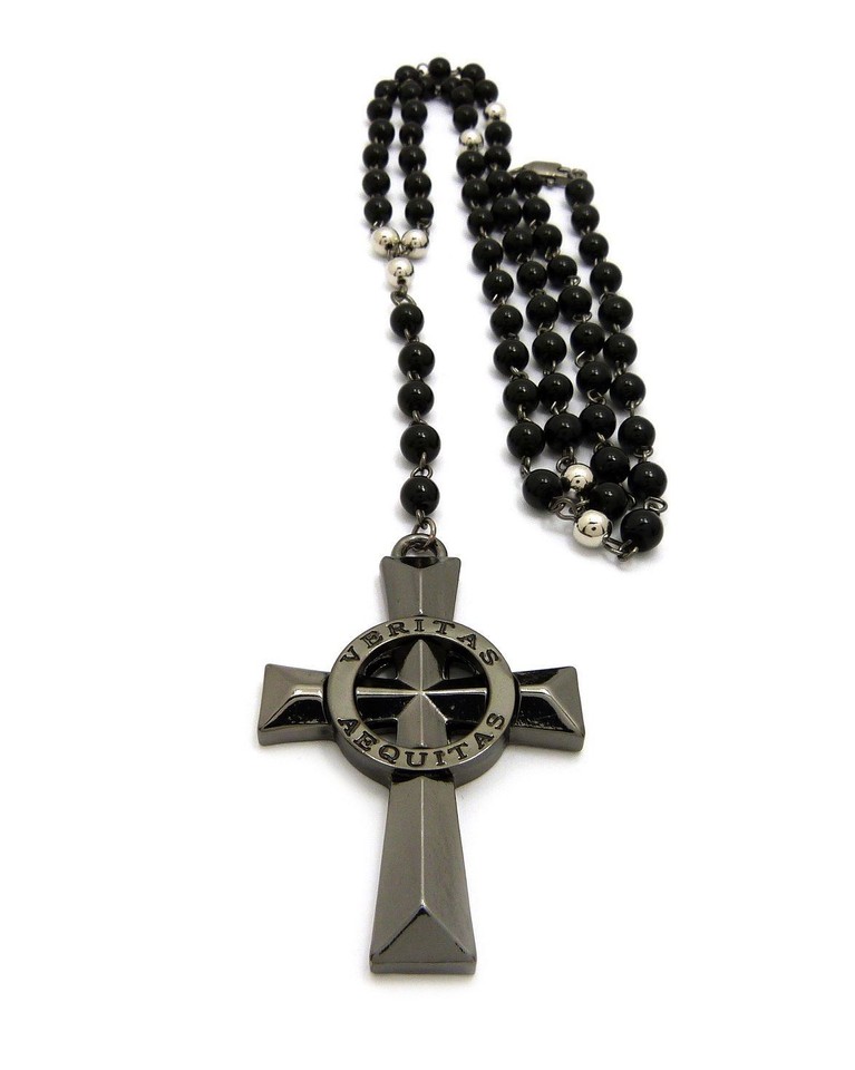 MENS VERITAS AEQUITAS CROSS BOONDOCK SAINTS PENDANT CHARM CUBAN CHAIN ...
