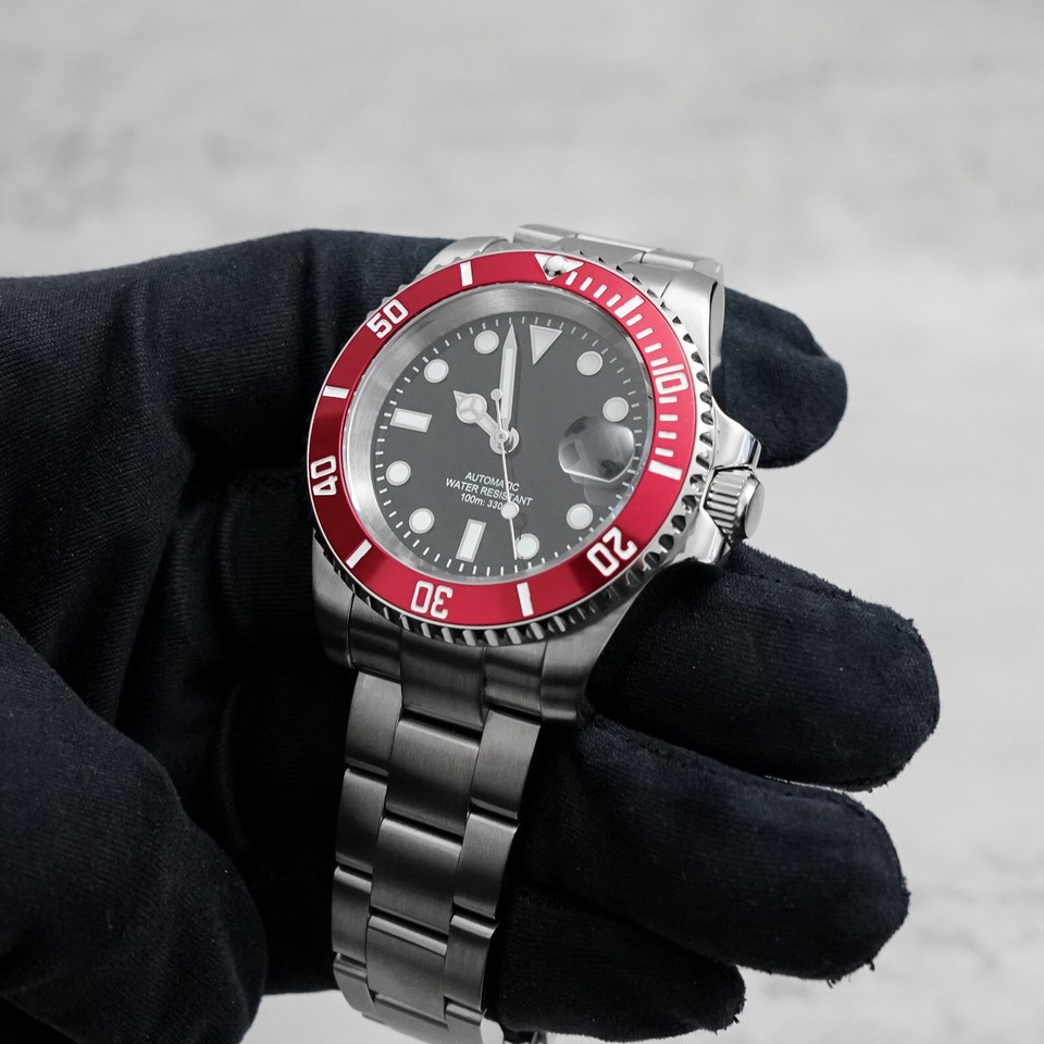 Custom Made 40mm Red Diver Style Mod Watch w/ NH35 Automatic Movement ...