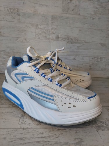 Curves Rocker Shape Ups Lace Up Shoe White/Blue Women's Size 7.5 | eBay