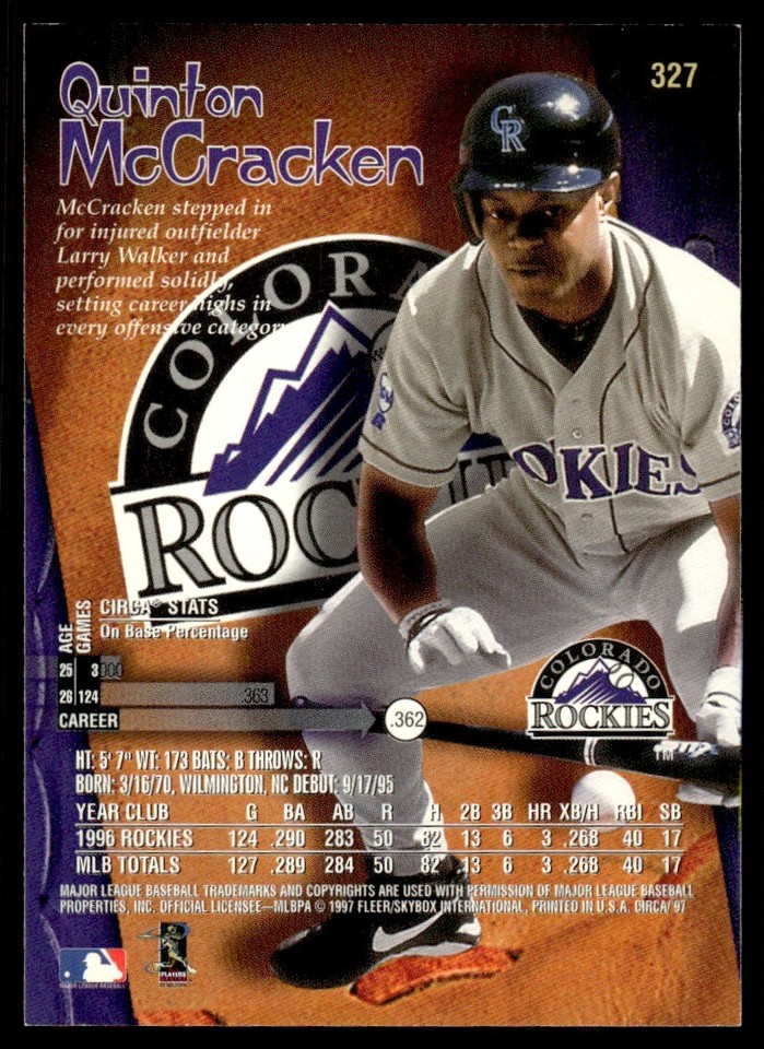 1997 Circa Quinton McCracken Auto Colorado Rockies #327 Card COA Signed ...