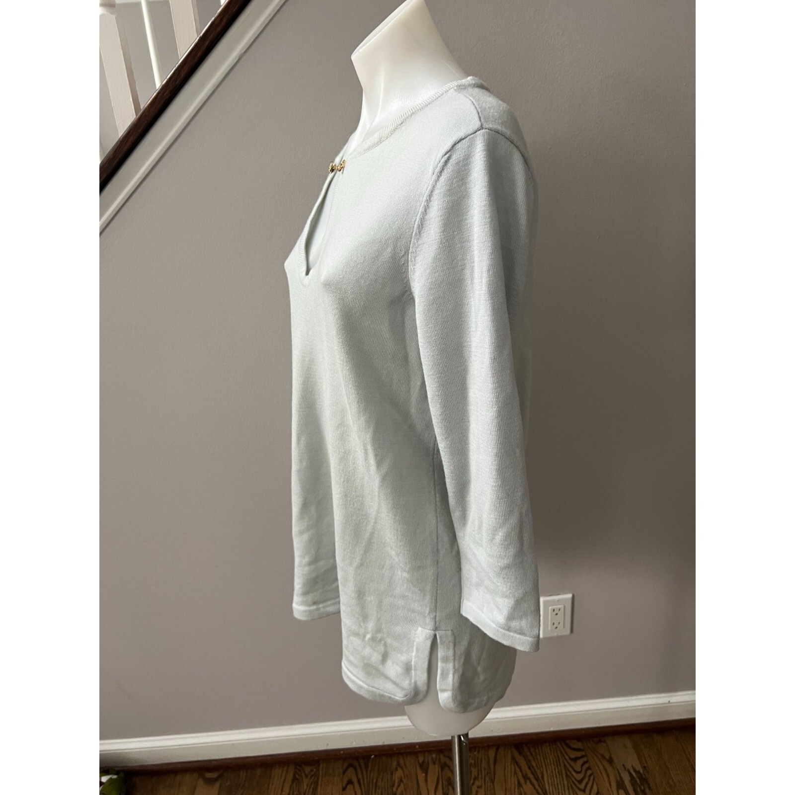 Tory Burch Hillary Sweater gold button Merino Wool La… - Gem