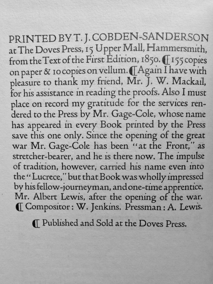 The Prelude by William Wordsworth Doves Press 1915. Ltd. edition 155 ...
