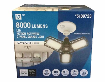 Utilitech LED Motion Activated 3-Panel Garage Light 8000 Lumen 5000K ...