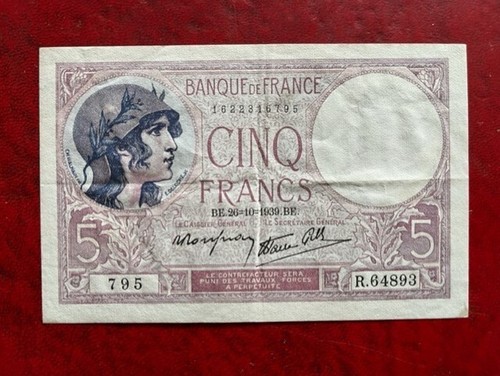 BILLET FRANCE CINQ 5 FRANCS FEMME CASQUEE FRENCH BANKNOTE | eBay