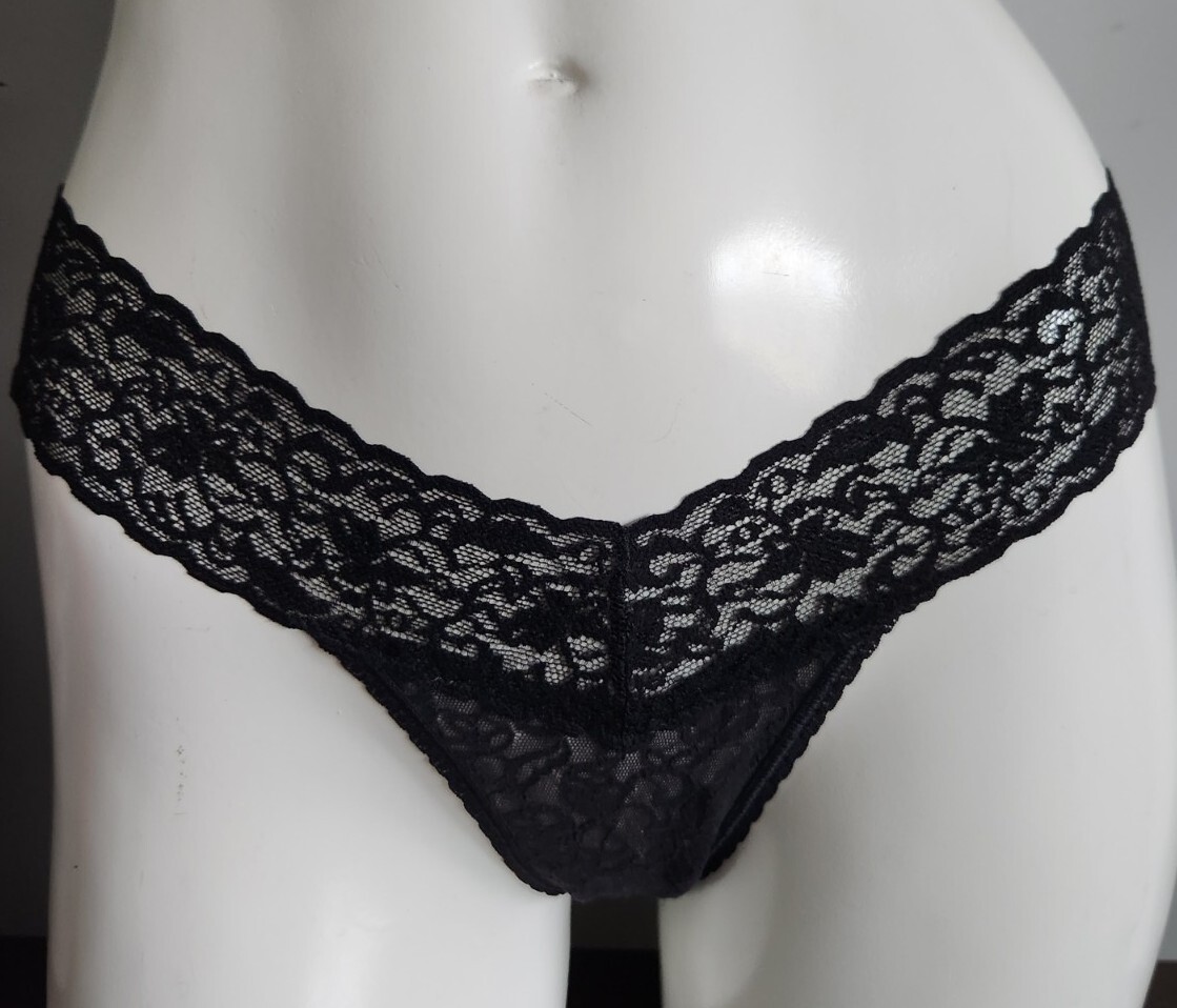 Vtg 90s Victorias Secret Black Lace Thong Strings P Gem 8096