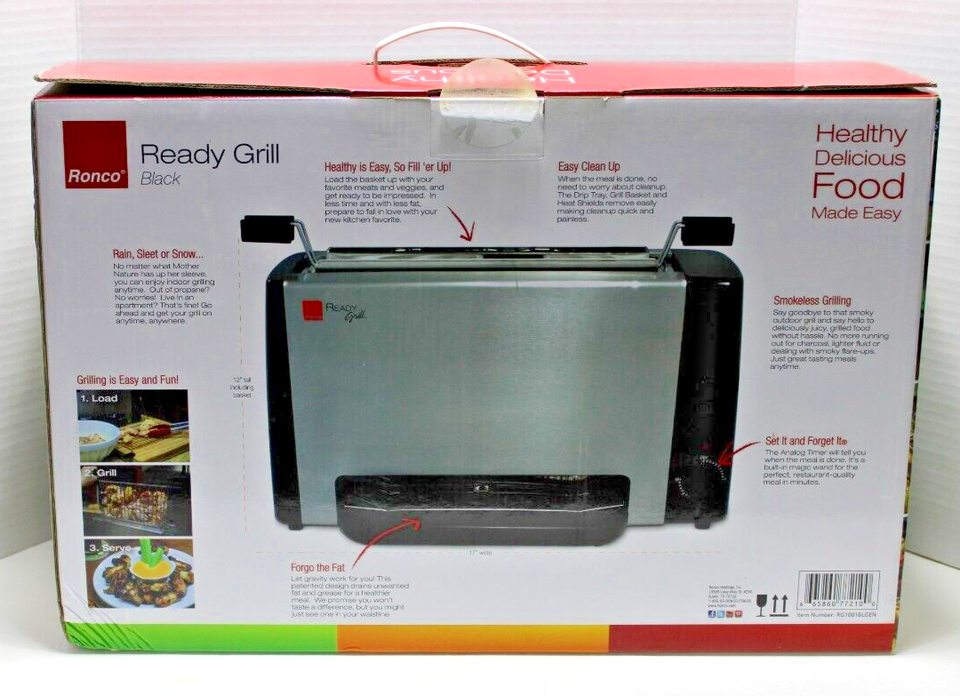 Ronco Indoor Ready Smokeless Grill Oven Cooker Stainless Steel Healthy ...