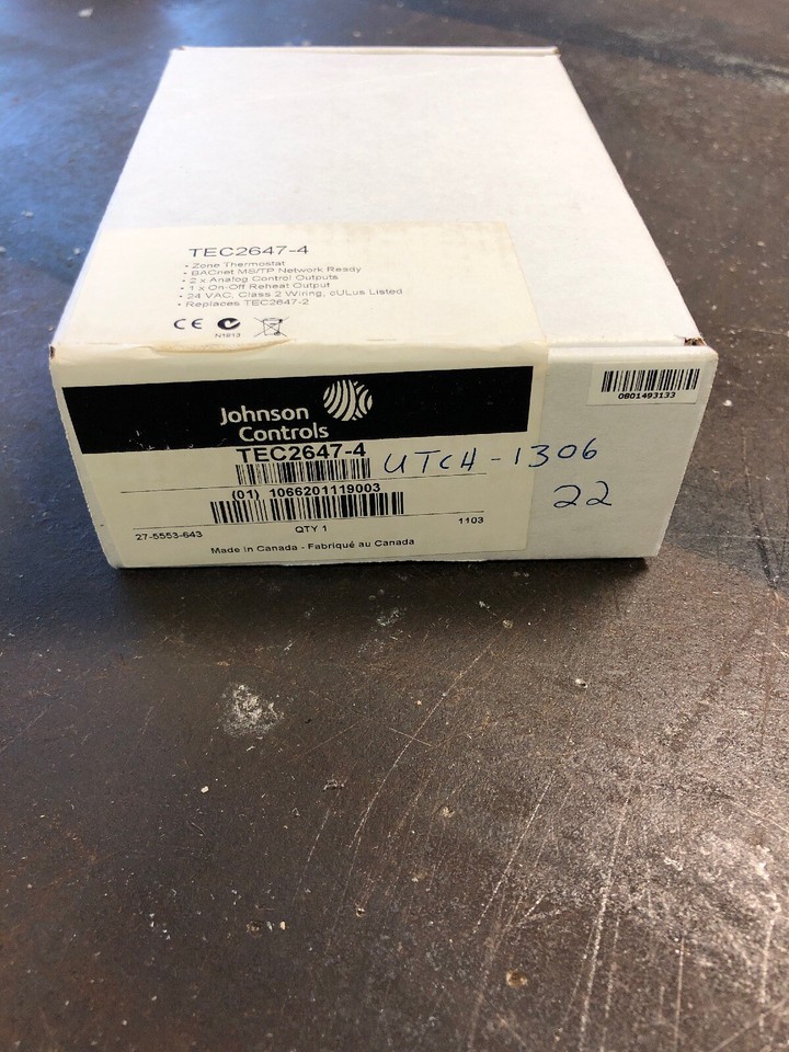 THERMOSTAT, JOHNSON CONTROLS, TEC2647-2, ZONE, BACnet MS-TP, 24VAC. (9F ...