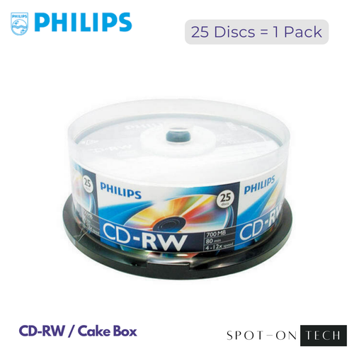25-PK Philips Logo 12X CD-RW CDRW ReWritable Blank Disc 700MB Spindle ...