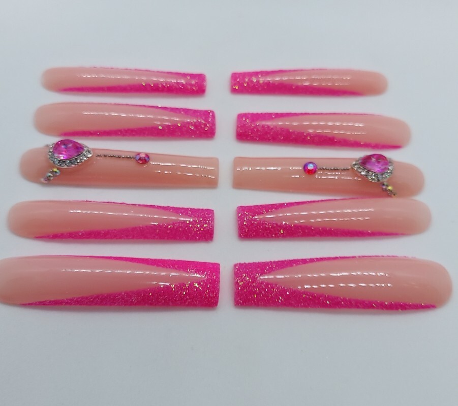 XXXL 3XL Pink Deep V French Sugar Square Extendo Nails | eBay