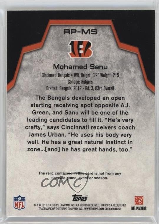 2012 Topps Rookie Patch Mohamed Sanu #RP-MS Patch RC he0 | eBay