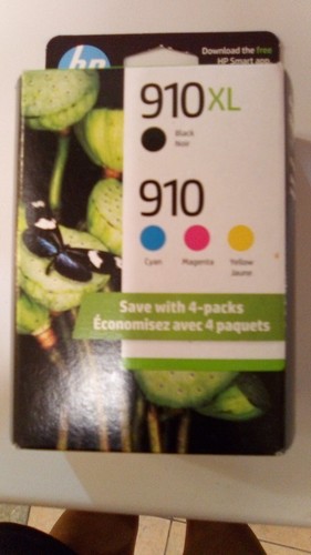 4-PACK HP GENUINE 910XL BLACK & 910 COLOR INK (RETAIL BOX) OFFICEJET ...