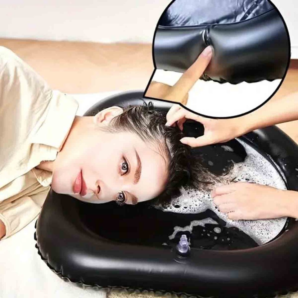 Inflatable Shampoo Basin with Pillow Portable Sink in Bed Hair Wash ...
