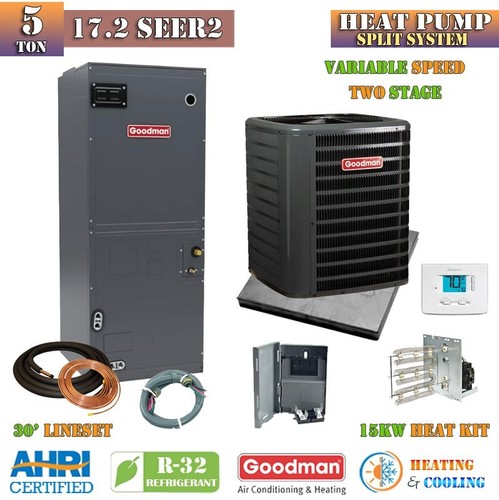 Goodman 5 Ton Heat Pump Split System 17.2 SEER2 Two Stage Variable ...