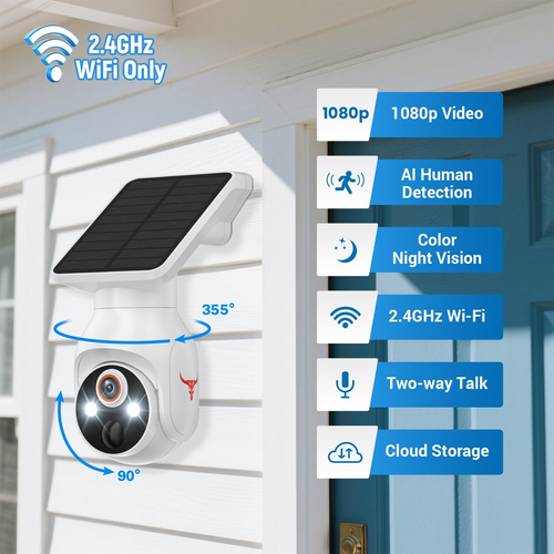 1080P Wireless Security Camera with Solar Panel, AI Human Detection, 2 ...