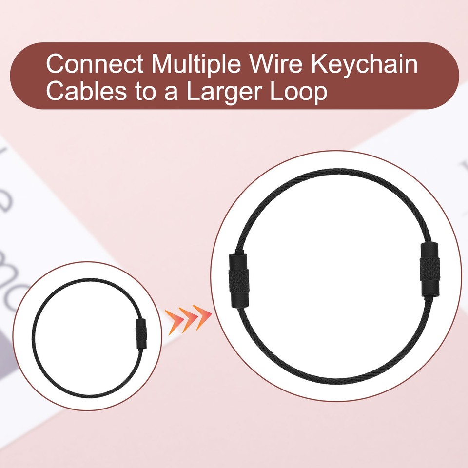 22 Pcs Wire Keychain Cable, 6 Inch Metal Wire Key Ring Loop, Black | eBay
