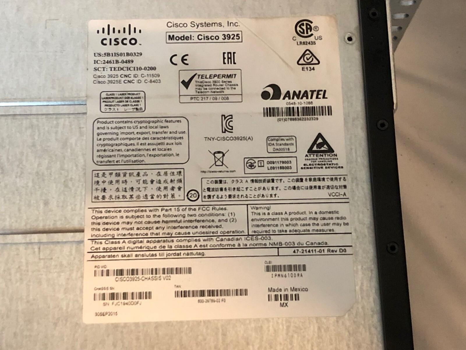Cisco CISCO3925 CISCO3925-CHASSIS Integrated Services Router | eBay
