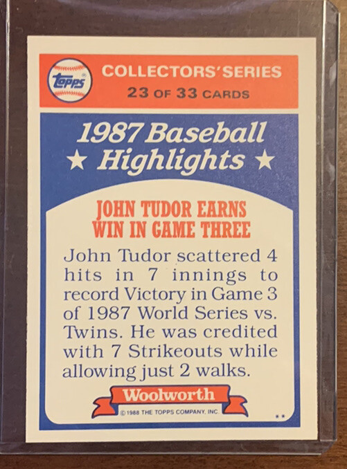 1988 Woolworth #23 John Tudor St. Louis Cardinals World Series Baseball ...
