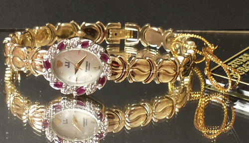 JULES JURGENSEN NEW Ruby & Diamond APROPOS Watch, MOP Dial, Polished ...