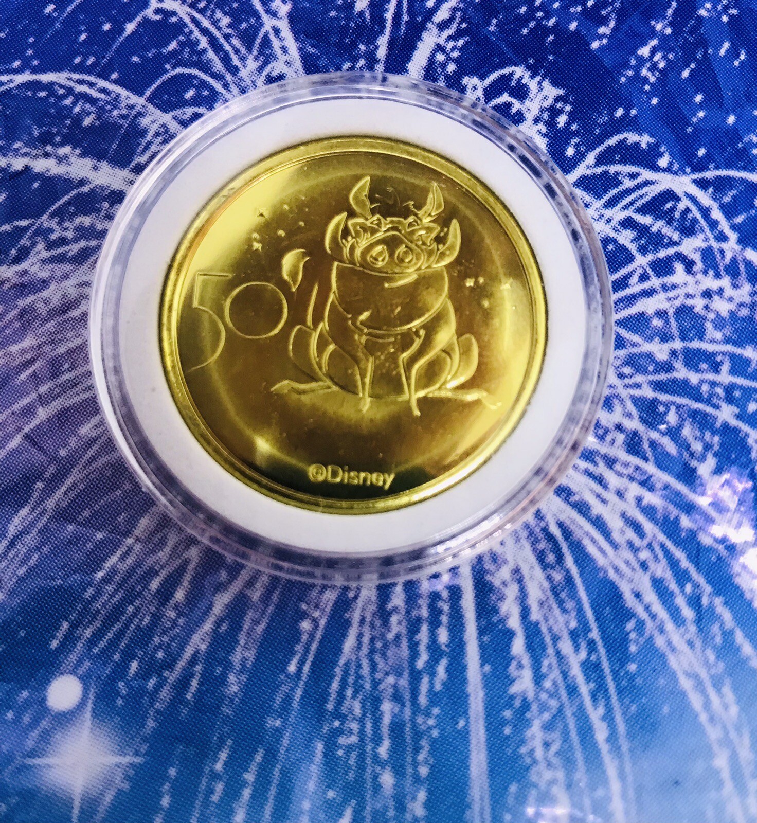 Lion King Pumbaa Bore Pig Walt Disney World 50th Gold Medallion Coin w ...