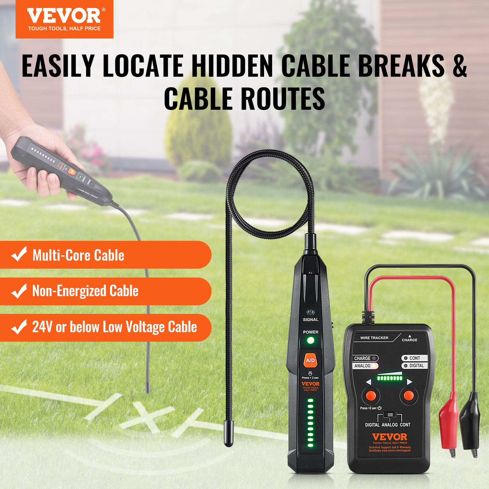 VEVOR Underground Cable Locator 6.5 FT Max. Detection Depth Wire Break ...