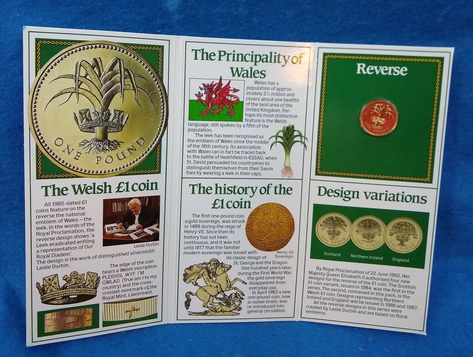 1985 Welsh Leek £1 One Pound Brilliant Uncirculated Coin Pack KM 941 ...