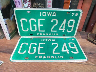1979 Iowa License Plate match Pair set vehicle auto car Franklin County ...