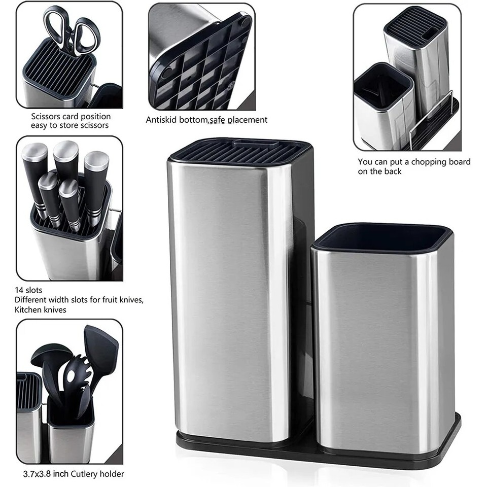 2PCS/set Kitchen Knife Block Holder Rack Stainless Steel Scissors Stand ...