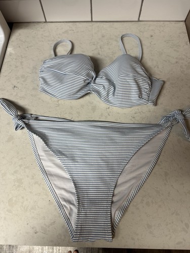H&M Blue Stripe Two Piece Bathing Suite Top: Size 36C Bottom: 14 | eBay