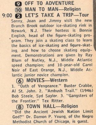 1958 TV LISTING~SONNY FOX~BRANCH BROOK ICE SKATING RINK~BONNIE ENGLISH ...
