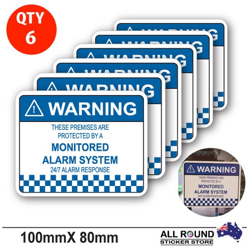 6 x Alarm System Monitored Warning Security Stickers Waterproof ...
