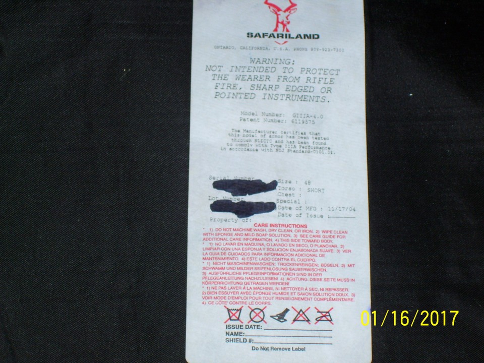 BULLETPROOF, BACK PACK INSERTS 2 Trauma Plates Level IIIA 11"X14" Body ...