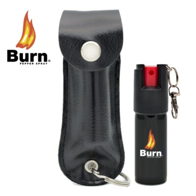 BURN Pepper Spray Maximum Strength Black Leather Case Self Defense ...