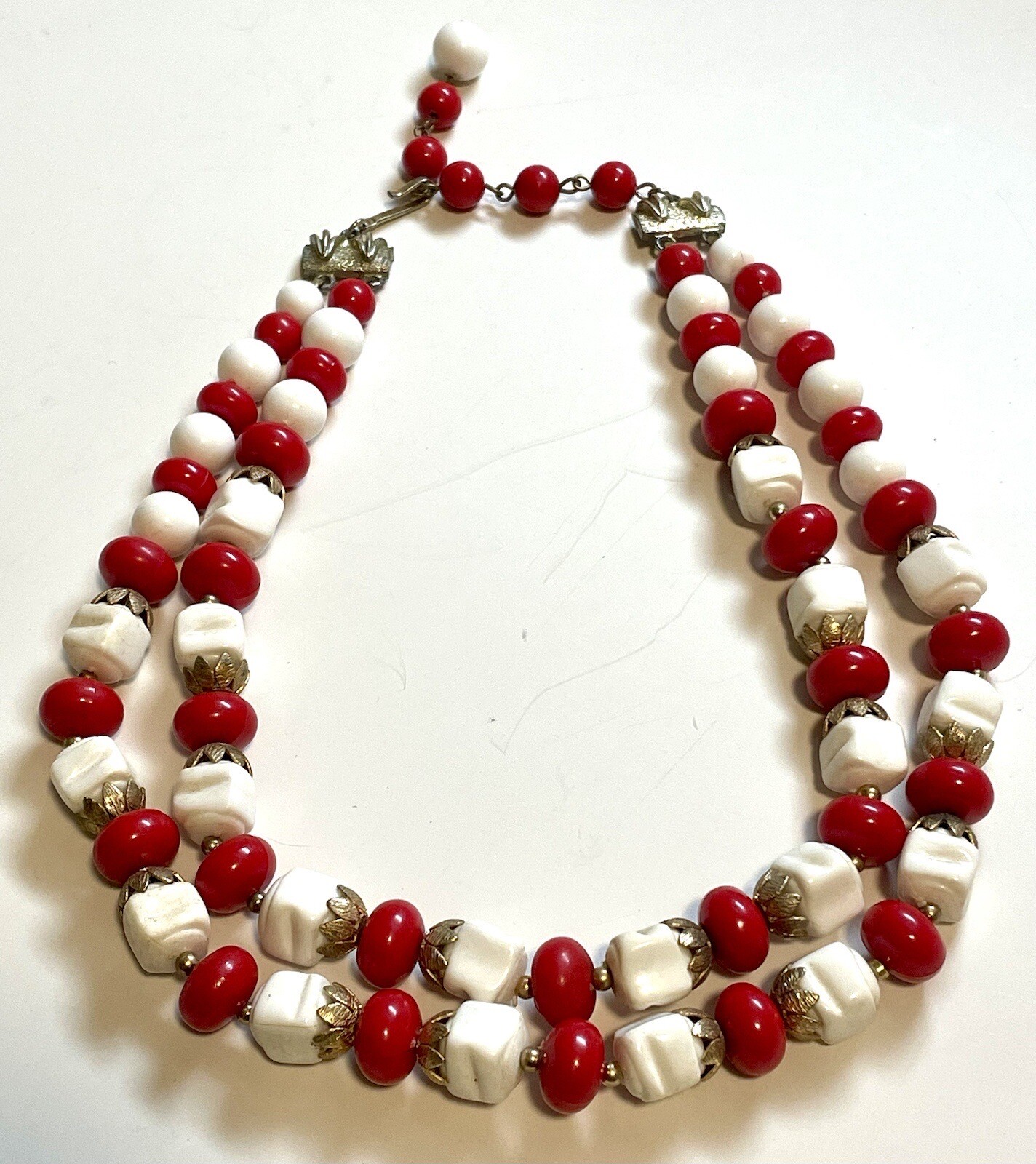 Vintage Coro Lucite Cherry Red White Gold Tone Double… - Gem