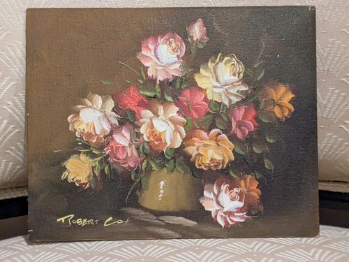 VTG Robert Lox Oil Painting Floral Still Life 10x8 Board Roses Green ...